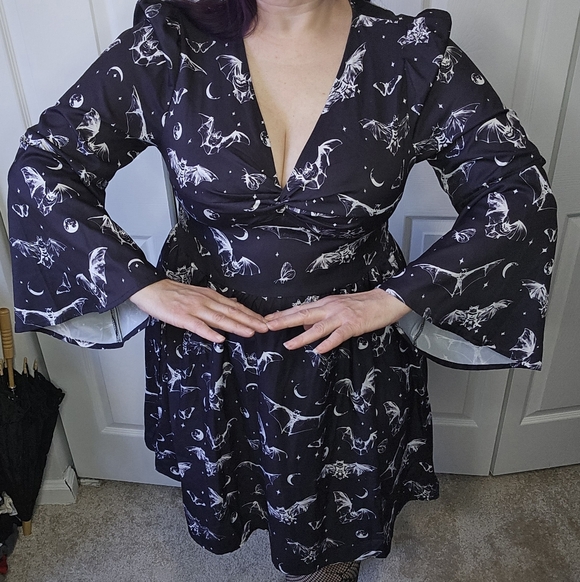 Dresses | Gothic Satin Bat Dress Bell Sleeves Xl | Poshmark